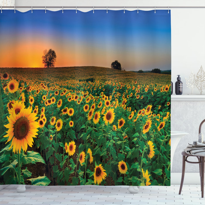 East Urban Home Sunflower Shower Curtain Set Hooks And Reviews Wayfair